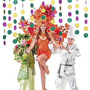 10 Pack Mardi Gras Paper Garland Glitter Circle Dot Hanging Party Garland Paper Banner Decor for Carnival Winter Xmas New Year Wedding Birthday Party Valentine Decor, 131 Feet (Gold, Purple, Green)