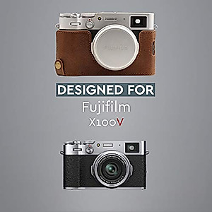 MegaGear MG1895 Ever Ready Genuine Leather Camera Half Case Compatible with Fujifilm X100V - Brown