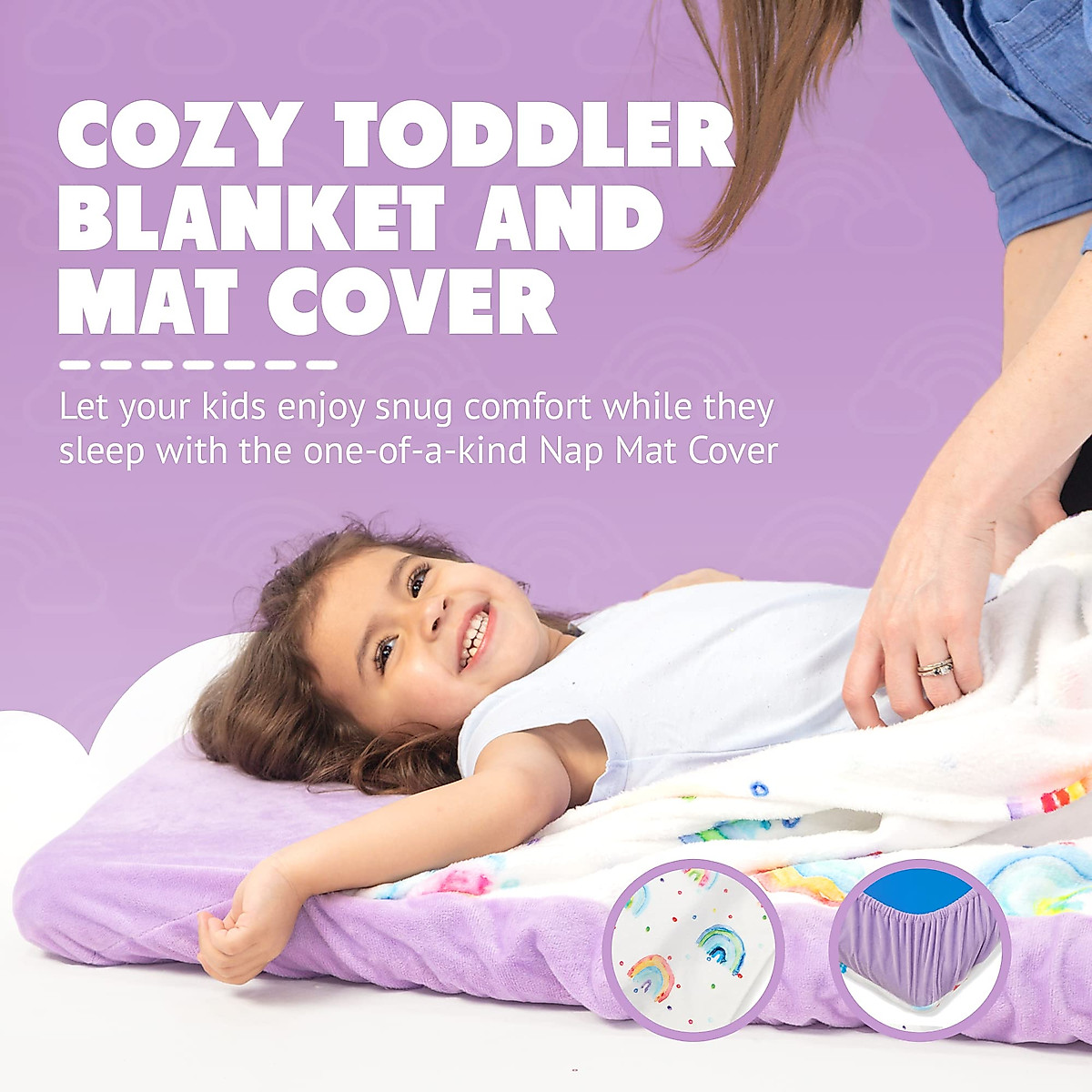 WTPDR Nap Pocket – Toddler Nap Mat Cover and Blanket for Preschool and Day Care – Machine Washable & Easily Foldable – Roll Nap Mat for Toddlers, Rainbow Pattern