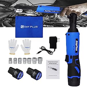 YouseaHome Cordless Electric Ratchet Wrench Set, 3/8" Power Ratchet Tool Kit with 2 Packs 1500mAh Lithium-Ion Battery and Charger, 12V Power Ratchet Driver with 7Pcs Socket Accessory Set