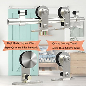 TSMST 10FT Sliding Barn Door Hardware Kit, Top Mount Stainless Steel Heavy Duty Sturdy Barn Door Track for Double Wood Door, Slide Smoothly Quietly (T Style)