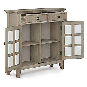 SIMPLIHOME Acadian SOLID WOOD 36 inch Wide Transitional Entryway Hallway Storage Cabinet in Distressed Grey, with 2 Drawers, 2 Doors and 2 Adjustable Shelves