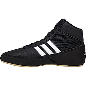adidas Men's HVC Wrestling Shoe, Black/White/Iron Metallic, 10