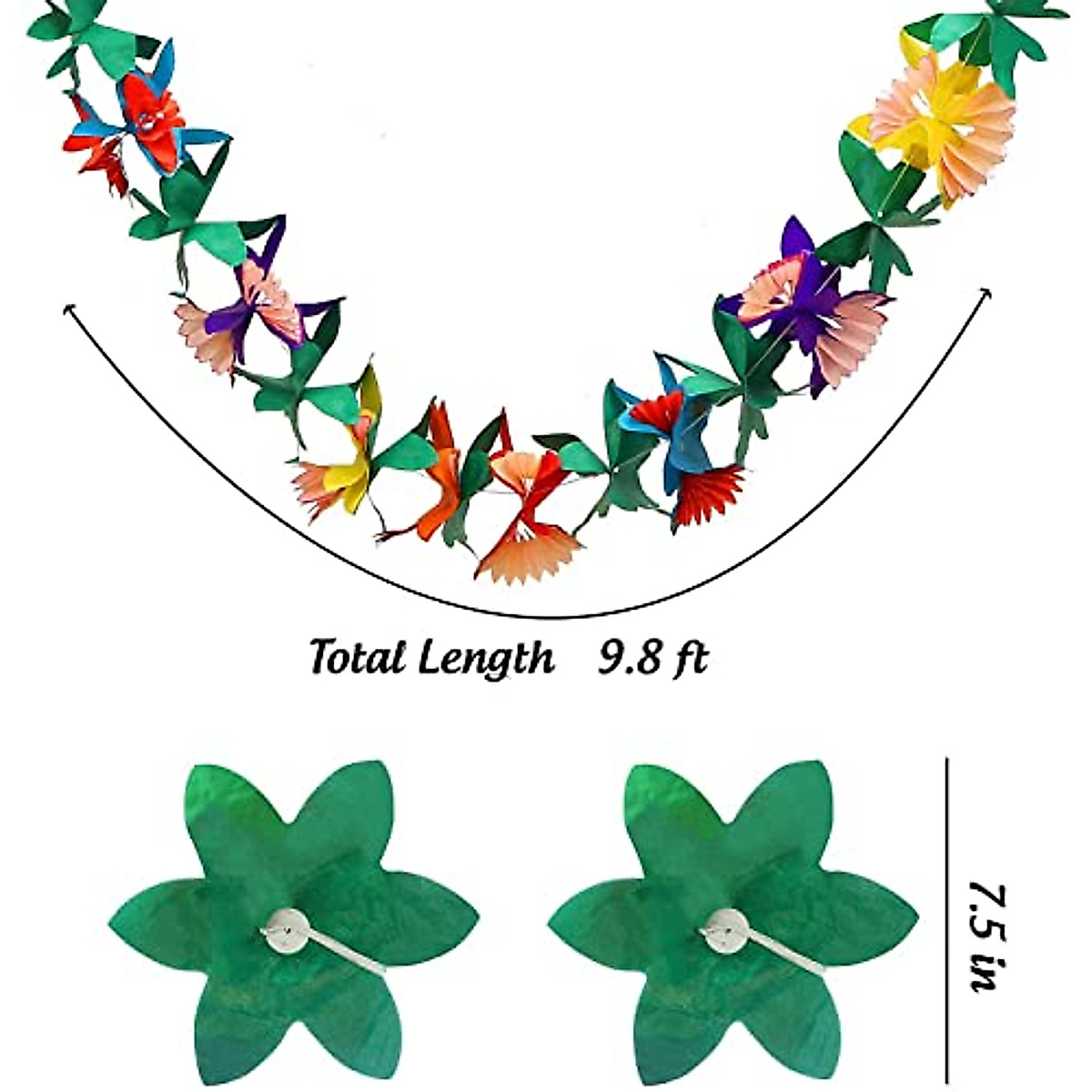 FUTUREPLUSX Paper Garland Decorations, 2PCS Hibiscus Garland Tissue Flower Banner Tropical Paper Flowers Luau Party Decorations