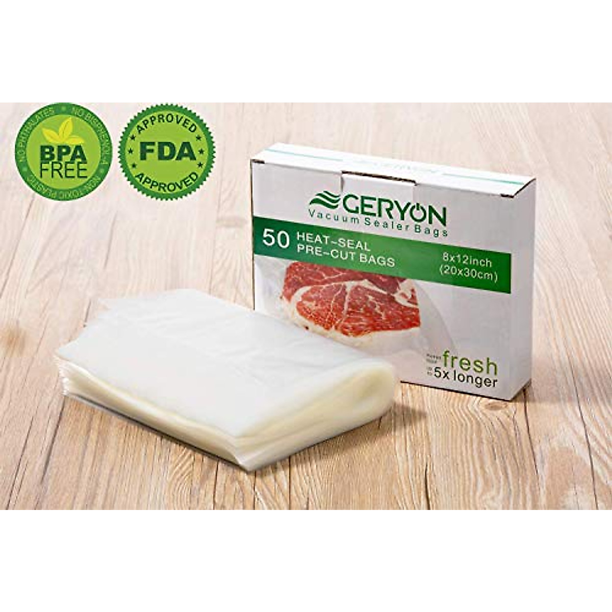 GERYON Vacuum Sealer Bags, Pre-Cut Food Sealer Bags Quart Size 8"x12" for Food Storage & Sous Vide Cooking, 50 Count