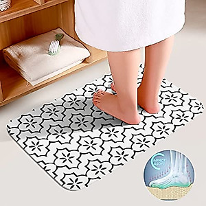 My Little Nest 3 Piece Bath Rugs Mat Set Geometry White and Black Trellis Soft Foam Bath Mat Non Slip Bathroom Rugs Washable Contour Mat and Lid Cover