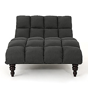 Christopher Knight Home Kaniel Traditional Tufted Fabric Double Chaise, Dark Grey / Dark Espresso