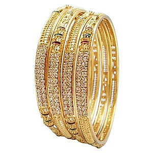 Jewar Mandi Bangles Gold Plated Silver Etching Handmade Work Bracelet Jewelry for Women & Girls (Two Tone Bangles, 2.8) (Stones with Meena Work-2, 2.8)