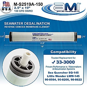 2.5 x 19 Seawater Desalination Reverse Osmosis Membrane | 150 GPD | for Village Marine Watermaker Systems | Replaces AquaPro 33-3000