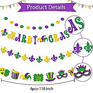 Mardi Gras Decorations Fat Tuesday Decor Fat Tuesday/Shrove Tuesday Hanging Bunting Banner New Orleans Party Mardi Gras Banner Gold Purple Green Circle Dots Garland Mardi Gras Mask Sign Banner Kit