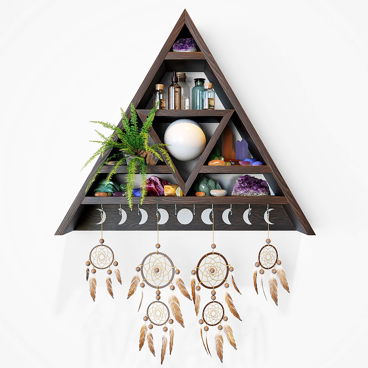 AMERICA EMPIRE Meditation Triangle Shelf for Crystals | Triangle Wall Shelf. Crystal Shelf Display for Stones. Witchy Decor for The Home, Crystal Holder. Crystal Display Shelf | Witchy Home Decor