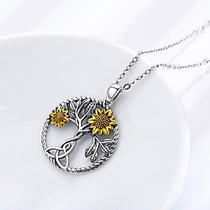 CHENGHONG Sunflower Necklace 925 Sterling Silver Sunshine Necklace Tree of Life Sunflower Pendant Sunflower Jewelry Gifts for Women