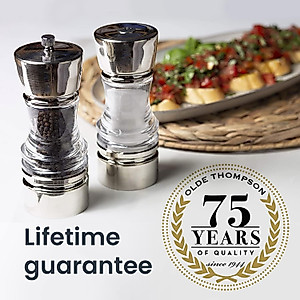 Olde Thompson 7" Brushed Nickel Salt Shaker & Pepper Mill Set, Adjustable Pepper Grinder