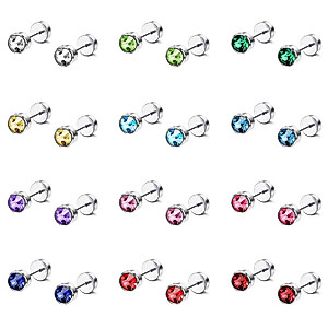 ZS 12 Pairs CZ Ear Stud Mixed Colors Cartilage Earrings Set Stainless Steel Barbell Studs Earrings Helix Tragus Piercing (Butterfly Push Backs,20g(0.8mm))