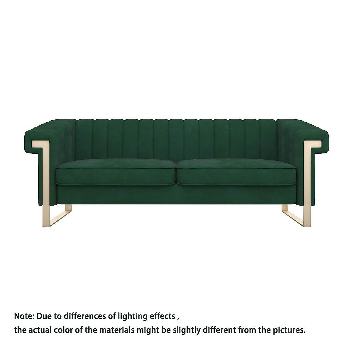MGH Modern Velvet Sofa,Channel Tufted Velvet Sofa Couch with Stainless Steel Base and Comfortable Cushion,83.86“ Lx 30.71“ Wx 30.51“ H (Green)