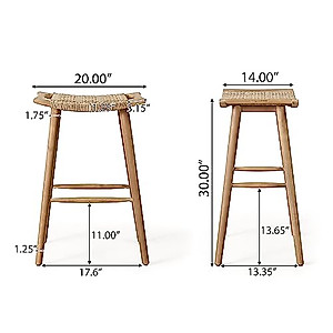 Christopher Knight Home Magwen Outdoor Acacia Wood Barstool with Wicker (Set of 2), Light Brown and Light Multi-Brown