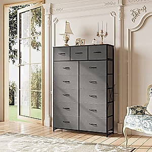 WLIVE Tall Dresser for Bedroom with 13 Drawers, Storage Dresser Organizer Unit, Fabric Dresser for Bedroom, Closet, Nursery, Chest of Drawers with Fabric Bins, Steel Frame, Wood Top, Dark Grey