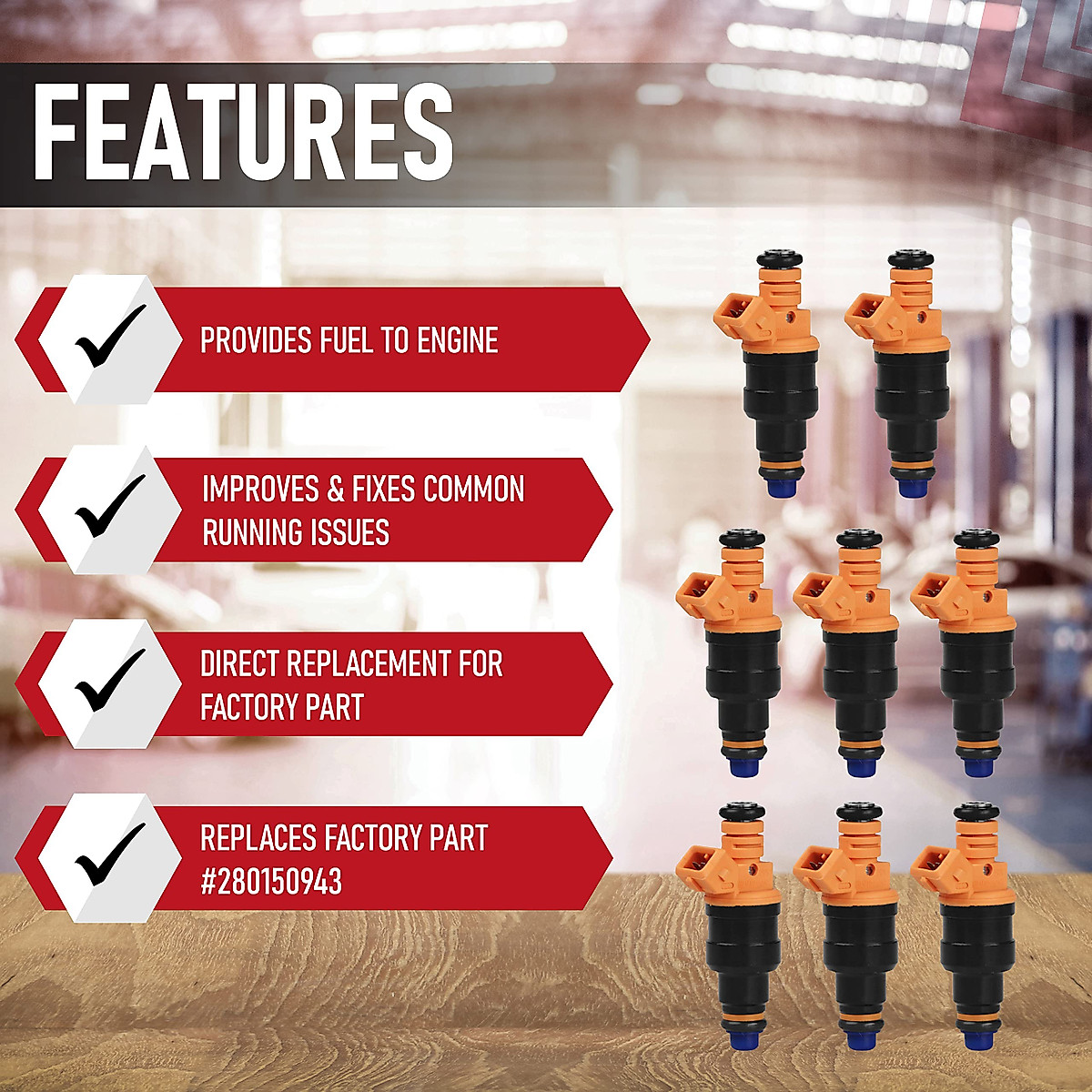 Fuel Injector Set of 8 - Replaces part 280150943, 0280150939, 0280150909 - Compatible with Ford, Lincoln, Mercury Vehicles - E250, F150, F250, F350, E350, Mustang - 4.6L, 5.0L, 5.4L, 5.8L