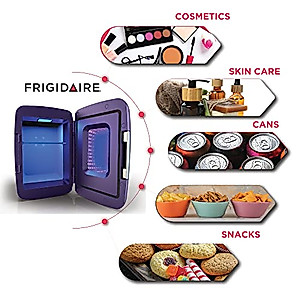 Frigidaire Mini Fridge Cooler, Holds Up to 6 Cans, Portable Fridge for Car, Office, Bedroom, Dorm Room, or Cabin, Gaming Light Up Mini Beverage Refrigerator - 9.84"D x 7.09"W x 10.35"H (Purplehaze)