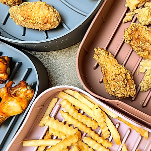 Air Fryer Liners 8 Inch Square Silicone Pot for 4-7 QT Air Fryer Accessories Food Grade Kitchen Replacement Basket Silicone Liners for Oven Microwave, No Need to Clean the Fryer, Pink