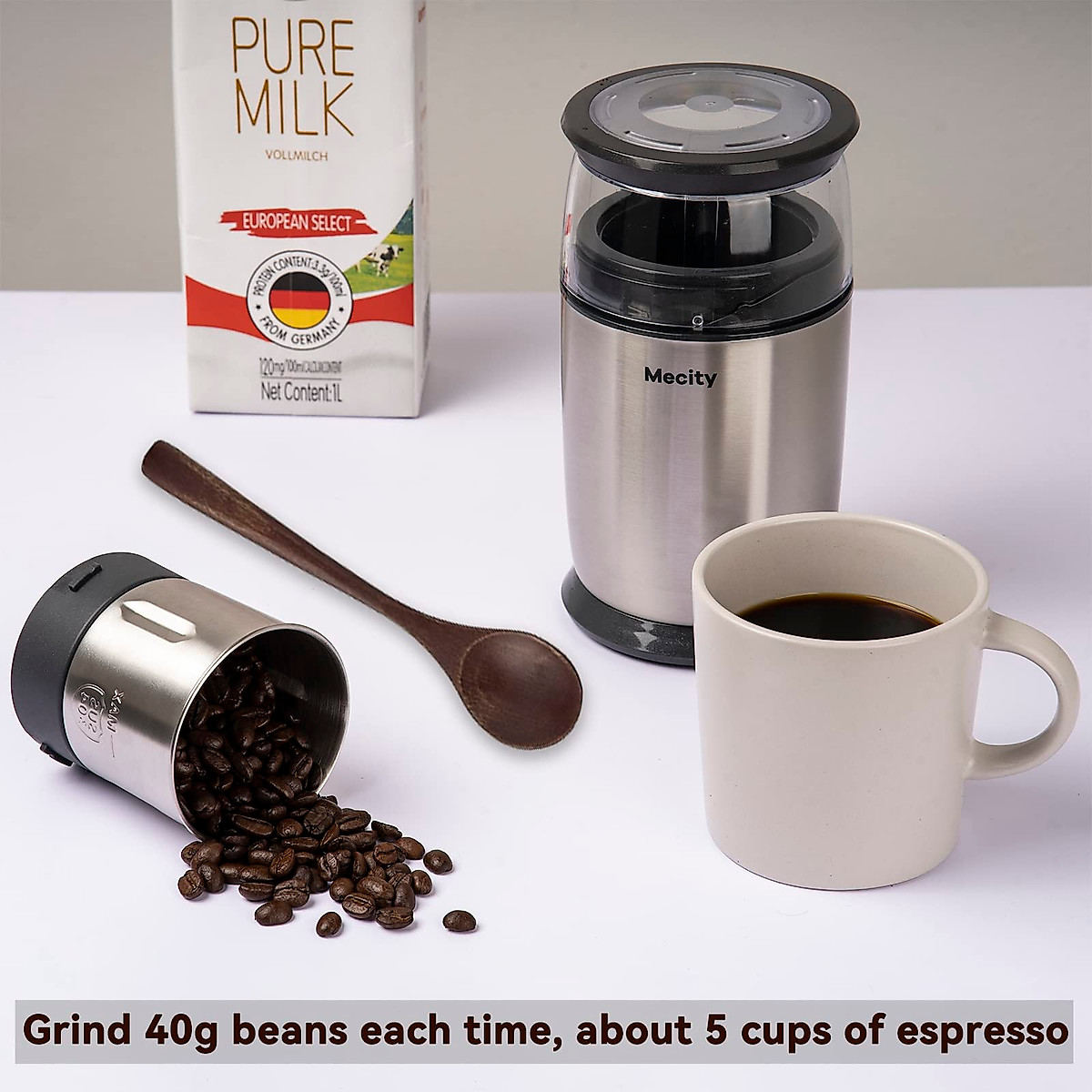 Mecity Electric Coffee Grinder Fast Grinder with 6 Stainless Steel Blades for Beans, Condiment, Pepper and Salt, Espresso Ground Coffee Grinder, Removable Bowl, Easy to Clean, 200W