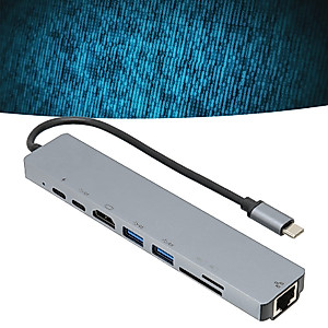Type C Adapter, Type C to RJ45 USB3.0 USB C HD Multimedia Interface 8 in 1 Multifunctional 87W Fast Charging Long Service Life USB C Hub for Desktop for Laptop