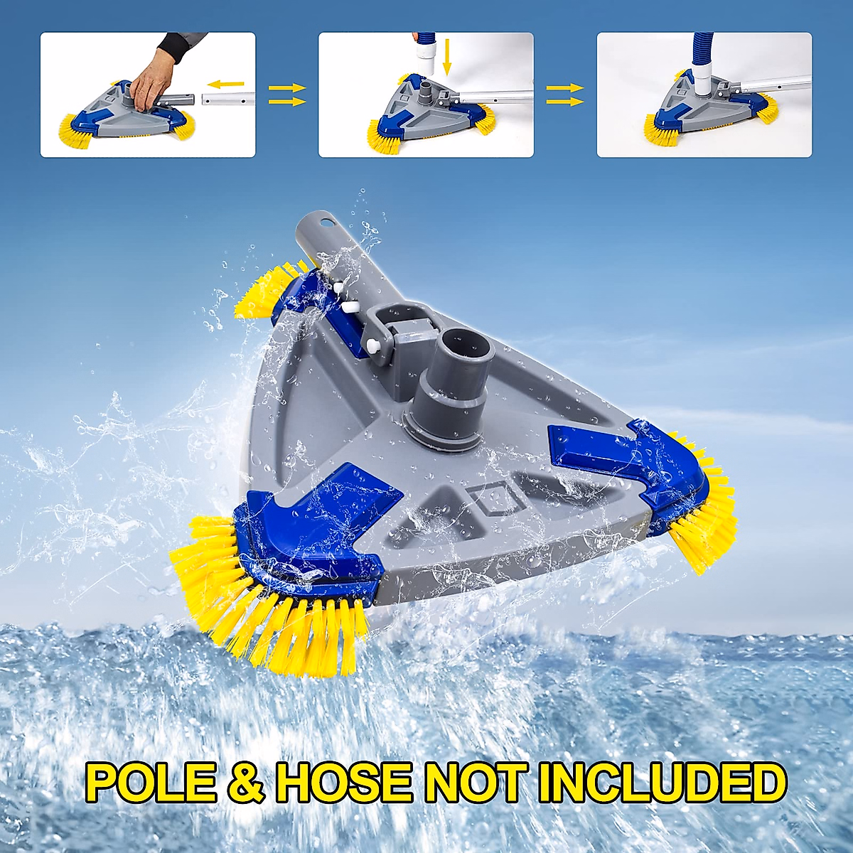 Buyplus Pool Vacuum Head with Side Brush, Manual Swimming Pool Vacuum Head for Inground and Above Ground Pools, Swivel Hose Connection, EZ Clip Handle.