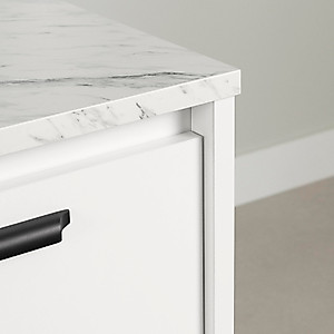 South Shore Amaro Kitchen Island with Storage, White Marble and White