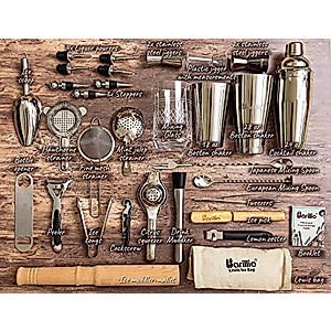 Cocktail Shaker Set Bartender Kit by BARILLIO: Complete Bar Tool Set | Stainless Steel Barware Essentials, Premium Mixology Gear