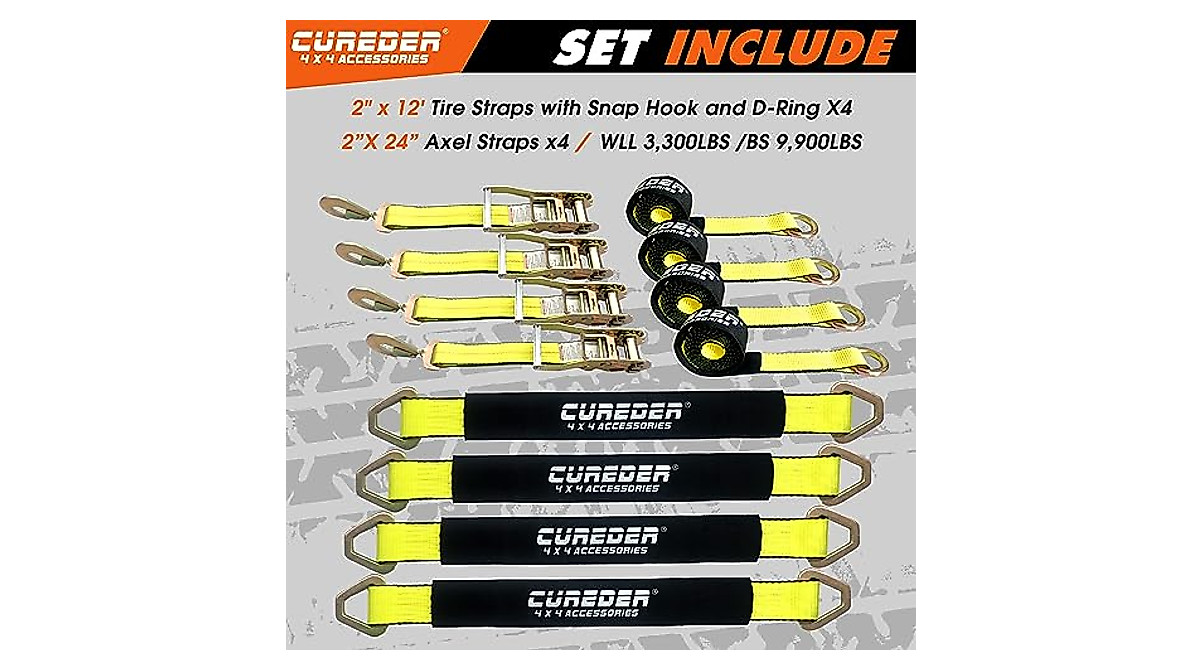 Cureder Heavy Duty Tire Tie Down Straps Kit - 4pk