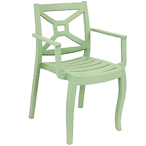 Sunnydaze Tristana Plastic Outdoor Patio Arm Chair - Set of 4 - Stackable Seating - Green
