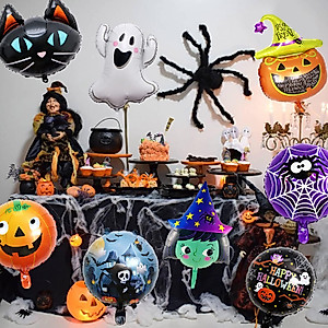 Halloween Foil Balloons 8pcs Large Size Mylar Foil Balloon Set Cute Round Pumpkin Black Cat Spider Web Witch Ghost for Halloween Party Favor Decoration, Home Decor Supplies