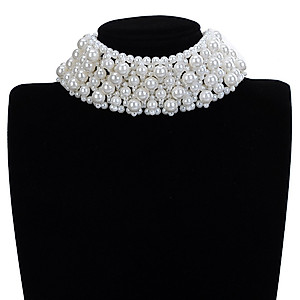 Fashion Multi Strand Simulated Pearl Resin Chain Collar Choker Statement Necklace Costume Jewelry for Women