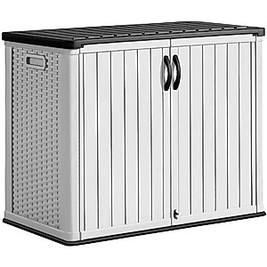 Greesum Outdoor Horizontal Storage Sheds 27 Cu.ft Resin Large Storaged Box Weather Resistance, Without Shelf, Easy to Assemble, Prefect for Garden, Patios, Backyards, White