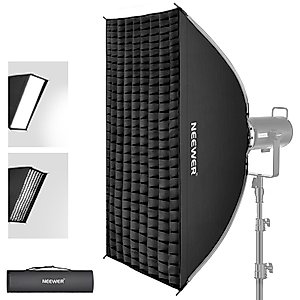 NEEWER 24"x35" Rectangular Softbox Quick Set up Folding Strip Soft Box Bowens Mount with Diffusers/Honeycomb Grid/Bag Compatible with Aputure 120d Godox SL60w NEEWER RGB CB60 and Other Lights, SF6090Q