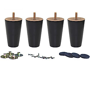 WEICHUAN Black Round Solid Wood Replacement Sofa Couch Chair Ottoman Loveseat Coffee Table Cabinet Furniture Wood Legs Wood Furniture Legs(4" Set of 4)