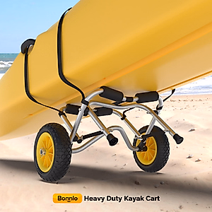 Bonnlo Boat Kayak Canoe Cart Carrier Dolly Trailer Tote Trolley Transport Kayak Accessories Large with 20x2mm Aluminum Pipe Double Kickstands, Inflation Free Solid Tire Wheels, 2 Ratchet Straps