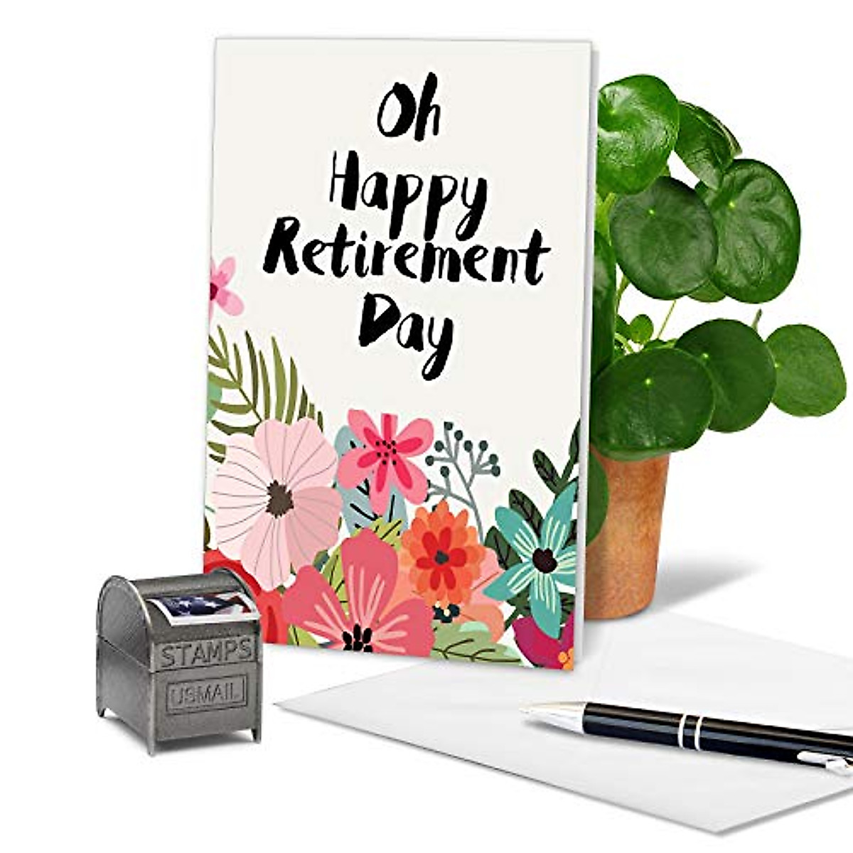 NobleWorks The Best Card, Optimisms - Retirement Greeting Card with Envelope, Flower' Decorated Inspirational Saying C6631GRTG