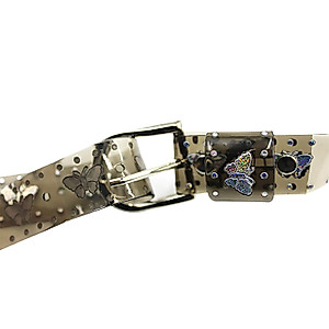 Women Girls Candy Color Laser Butterfly Print Belt Transparent Jelly Waist Belt for Pants Jeans Dress (Black)