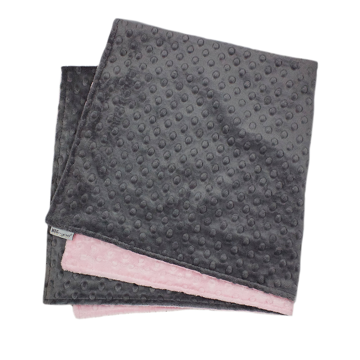 MEG ORIGINAL Minky Dot Baby Girl Blanket Pink & Charcoal Gray, 361