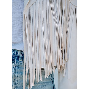 Dokotoo Womens Fall 2023 Jackets for Women Faux Suede Leather Casual Lapel Fashion Tassel Motorcycle Cropped Jacket White Small