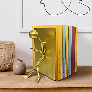 Ottimo Heavy Duty Metal Unique Office Desk Bookends for use as Bookshelf Decor, Home, Office or Kitchen Shelves. Unique, Cute and Decorative Book Stopper to Hold Books, Great Gift Idea (Gold)