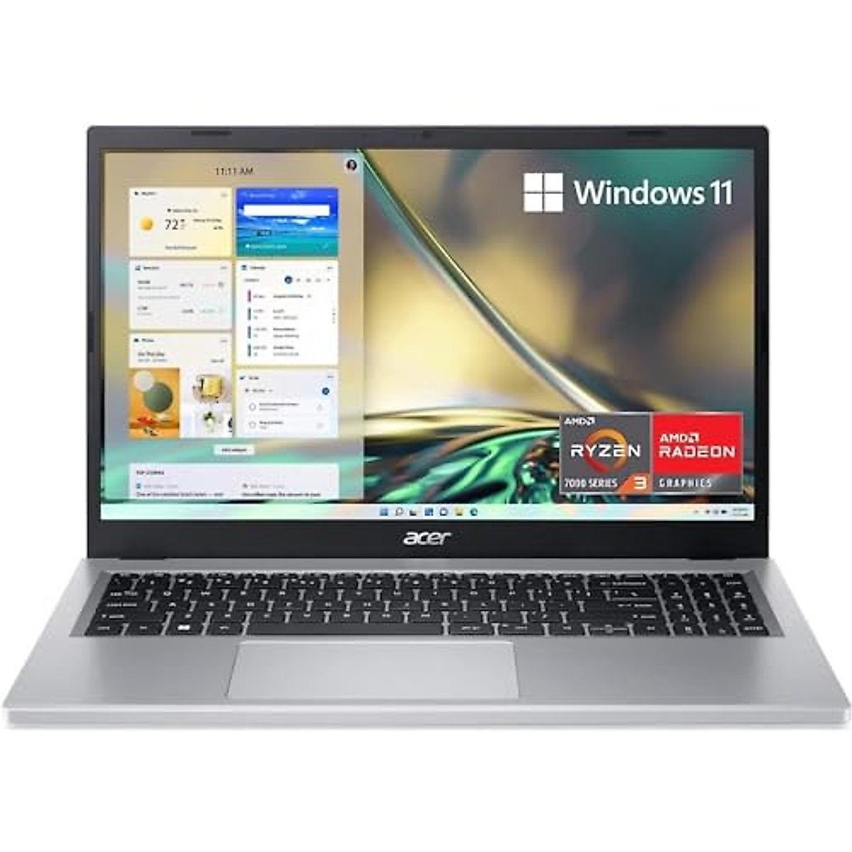 acer Aspire 3 Thin and Light Business Laptop | 15.6"" FHD IPS | AMD 4-core Ryzen 3 7320U | 8GB DDR5 256GB SSD | AMD Radeon 610M Graphics USB-C Long Battery Life Win11Pro + HDMI Cable, Silver