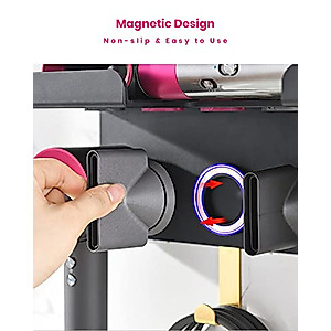 Storage Holder for Dyson Airwrap, Wall Mount Stand for Dyson Supersonic and Styler, Nail-Free Aluminum Alloy Hair Dryer Holder for Dyson, Organizer Rack for Bathroom Bedroom Hair Salon Barbershop