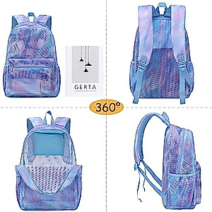 Dafelile Mesh Backpack for Girls Semi-Transparent Mesh School Backpack 2 Pcs Casual Bags Bookbag Lightweight Transparent School Bookbag