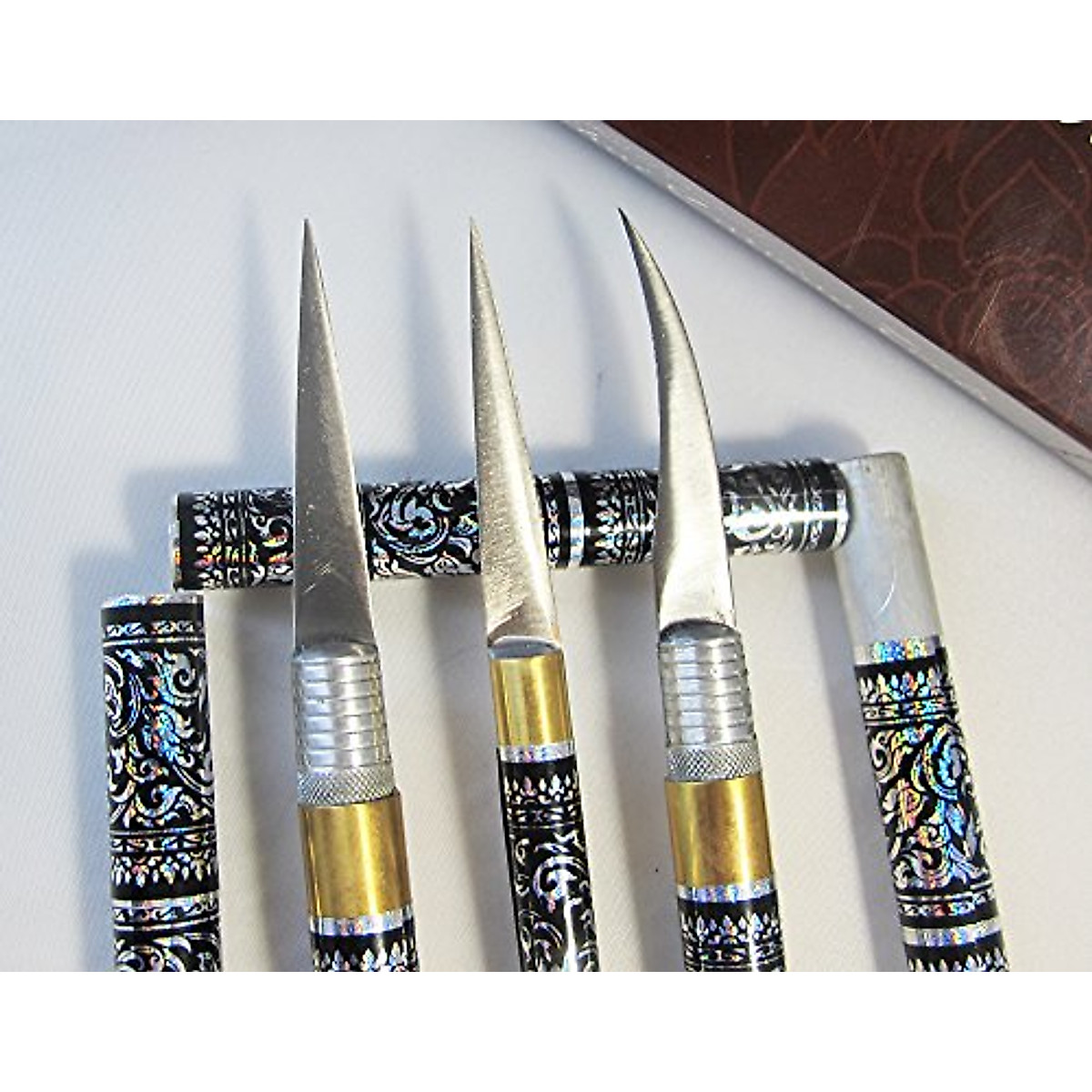 SET 3 THAI FRUIT AND SOAP CARVING KNIFE KNIVES BRASS HANDMADE BLACK COLOR