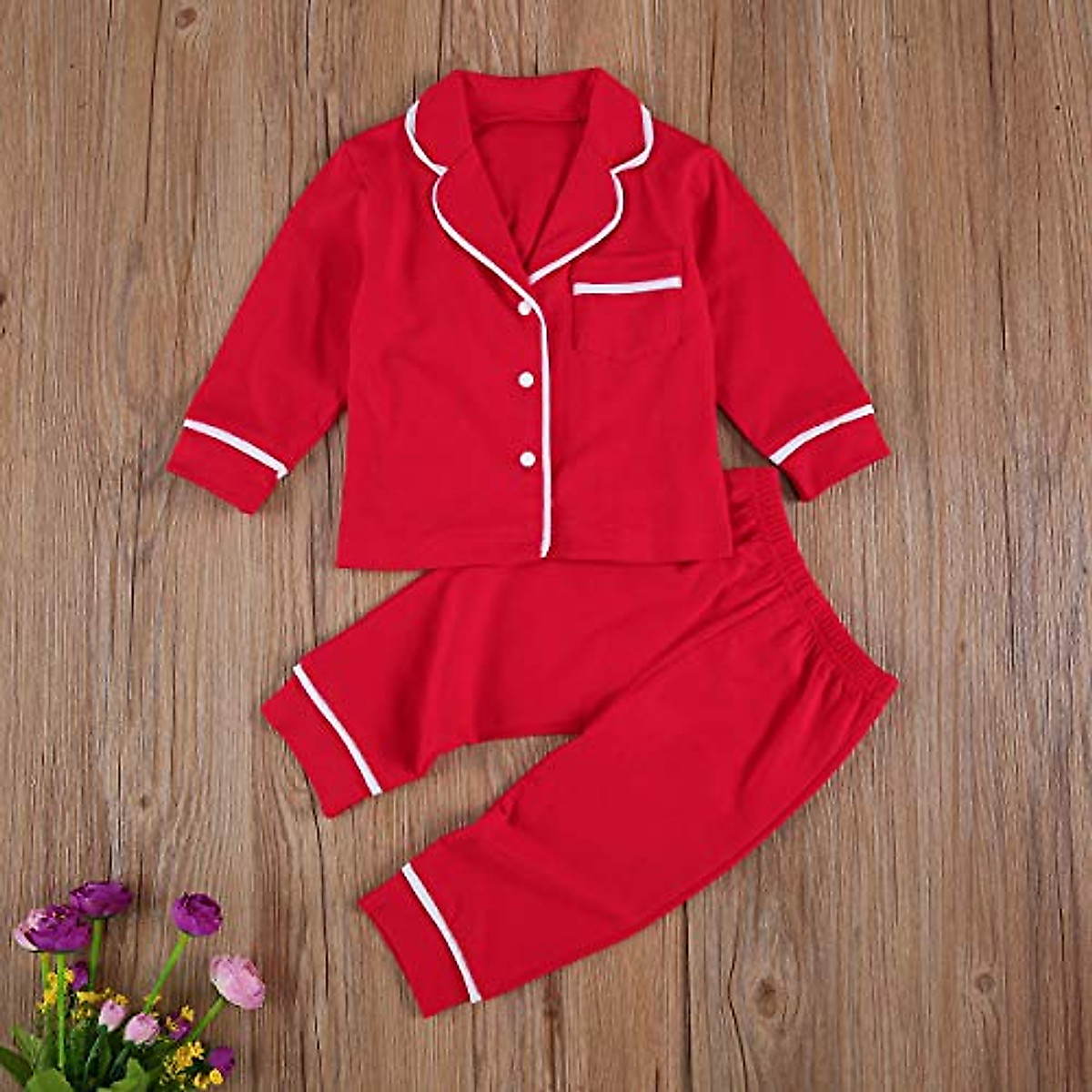 Toddler Baby Button-Down Pajamas Set, Cotton 2-PCS-PJs Set Shirt and Pants Sleepwear for Unisex Kids (Red,18-24 Months)