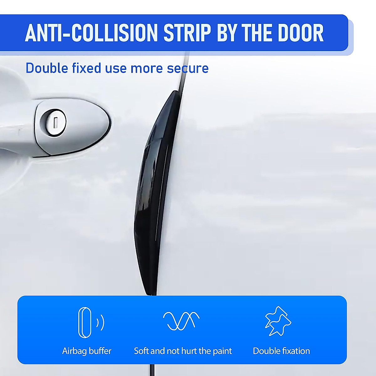 Jawmoy 4 PCS Car Door Anti-Collision Strip, Rearview Anti-Impact Sticker, Door Protection Decorative Covers, Universal Car Side Door Edge Protector (Black)