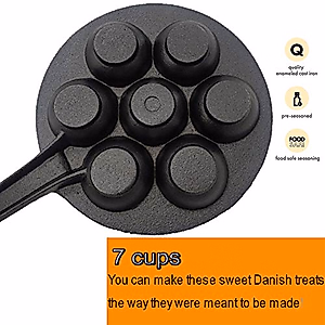 SHLIA Pre-Seasoned Cast Iron Aebleskiver Pan for Danish Stuffed Pancake Balls Takoyaki Maker/Appam Maker with FREE 2 PCS Takoyaki Sticks and 1 PCS Silicone Handle