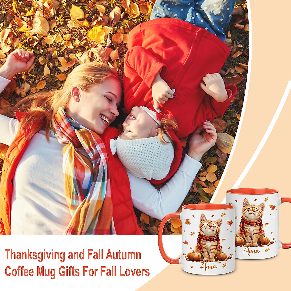 Hyturtle Personalized Fall Cat Mug - Cat Gifts For Women - Autumn Cat Gift For Cat Lovers - Fall Gift - Fall Autumn Decor Gift - Cat Gifts - Pet Gifts - Custom Name Coffee Cup Ceramic Mug 11oz - 15oz
